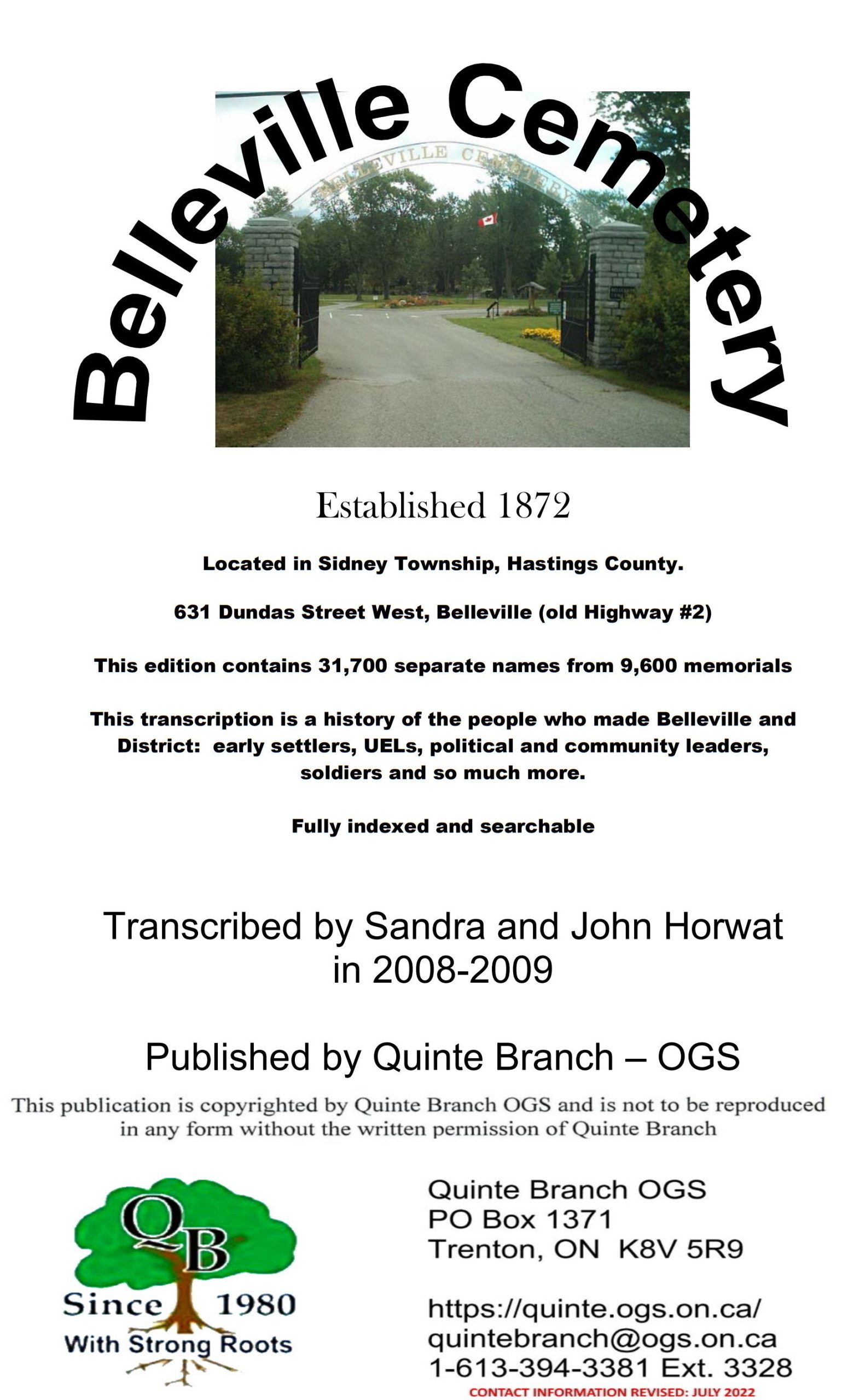 Hastings County – Sidney Township – Belleville Cemetery – Ontario Ancestors